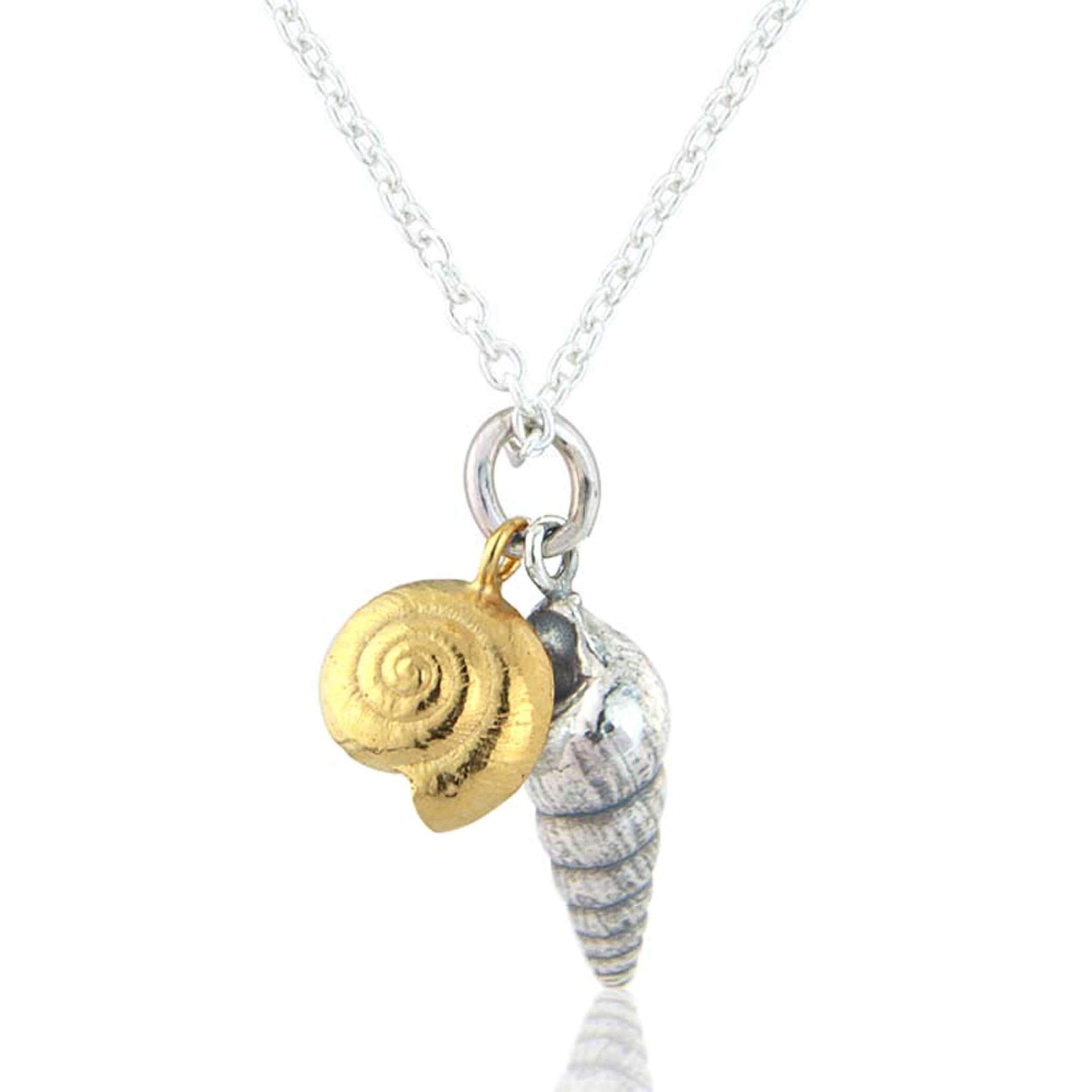 Double Seashell Necklace in Silver & 22ct Gold Vermeil | Handmade ...