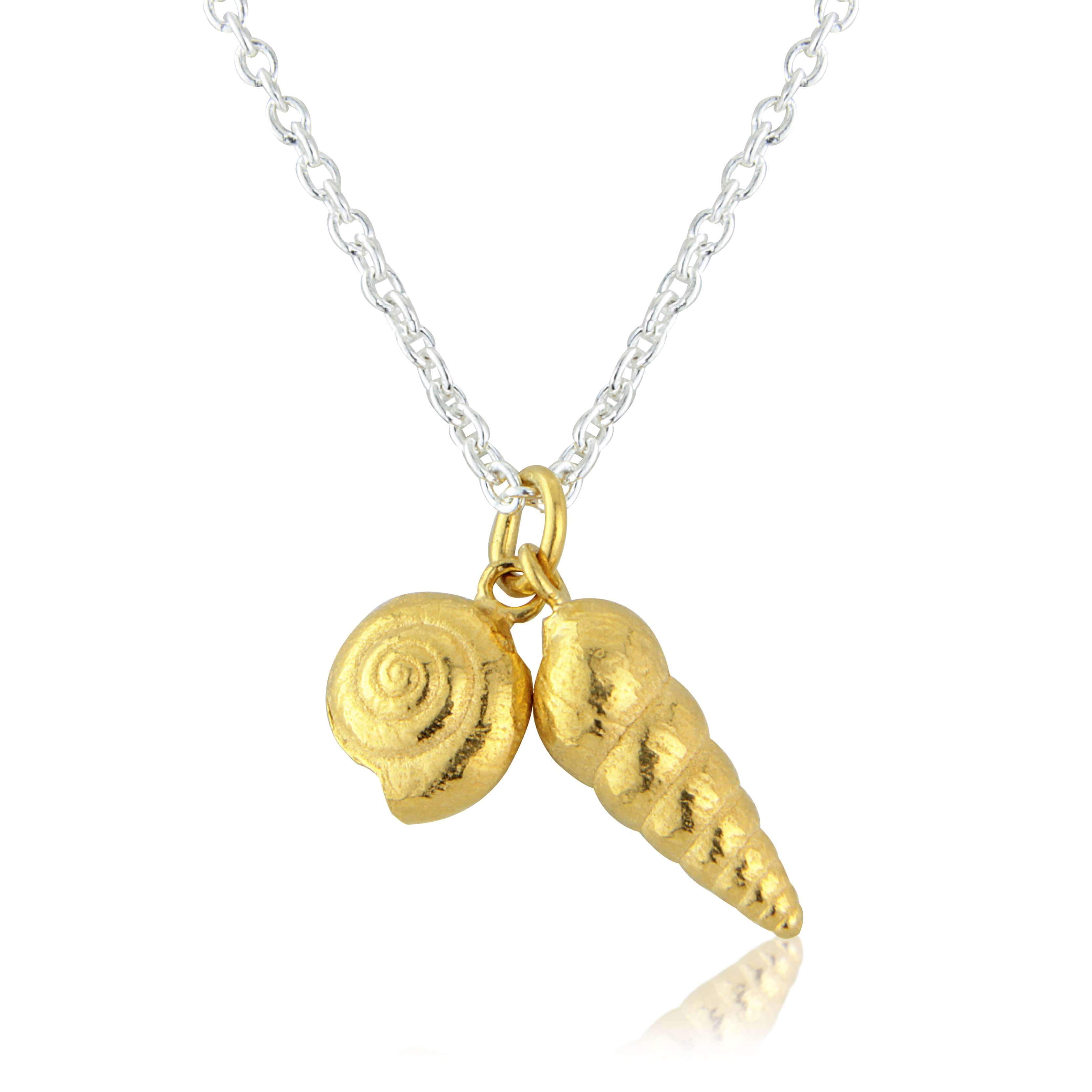 Double Seashell Necklace in Silver & 22ct Gold Vermeil | Handmade ...